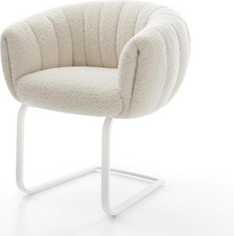DELIFE Freischwinger Jada-Flex Teddystoff Beige Freischwinger flach Wei&szlig; Taschenfederkern, Esszimmerst&uuml;hle