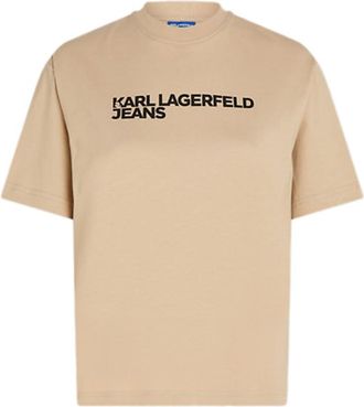Karl Lagerfeld Damen, Regular Kurzarm Essential Logo T-Shirt, Normale Passform, Safari, L