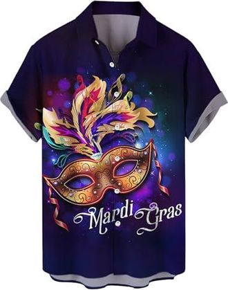 Generic Costume de carnaval pour homme - Chemise &agrave; manches courtes - Chemise d&eacute;contract&eacute;e &agrave; manches courtes avec masques et confettis - Chemise d&eacute;t&eacute; respirant