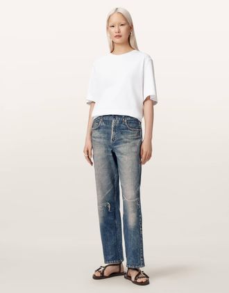 AllSaints Ida - Pantalon en tissu &eacute;ponge - Bleu teint&eacute; illusion