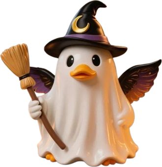 Generic Halloween Ghost Statue Dekoration - Hexenente Broom Holding Skulptur | Fantastische Desktop-Akzentfigur