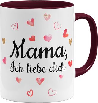 OM3 Liebevolle Kaffee-Tasse mit Spruch - Mama ich liebe dich - Keramik Becher - 325ml - Beidseitig Bedruckt - Bordeaux