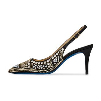Loriblu Slingback gioiello in schwarzem Satin - - Shoes - Damen - Mehrfarbig - 35 EU