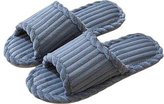 Generic Pantoufles &agrave; bout ouvert en velours c&ocirc;tel&eacute; pour femme - Semelle souple - Bout ouvert - Couleur unie - En mousse &agrave; m&eacute;moire de forme - Chaussures dint&eacute;r