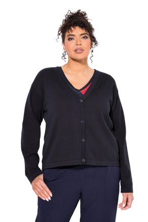 Ulla Popken Damen große Größen Übergrößen Plus Size Strickjacke, Doubleface, V-Ausschnitt, Langarm Marine 50+ 835732130-50+