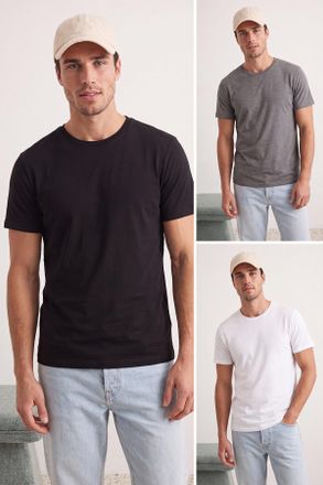 Trendyol MAN Herren Mehrfarbig Einfarbig 3er-Pack Kurz Slim Fit T-Shirts