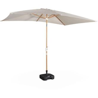 Sweeek Parasol droit sable rectangulaire 2x3m. m&acirc;t central imitation bois en aluminium orientable et manivelle douverture