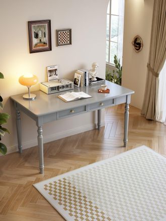 Generic Schreibtisch/landschreibtisch/Sekret&auml;r/Konsolentisch,Massives Gummibaumholz, mit Schubladen, H&ouml;he 76cm, Vintage f&uuml;r B&uuml;ro und Home-Office(Grau,100x60cm