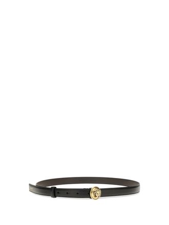 Versace Womens Leather Belt With Medusa Buckle Black-Gold Calf Black/gold