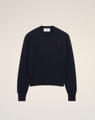 Ami Pull Col Rond Avec Ami De Coeur Contraste Bleu en Laine Marine & rouge - XXL - Homme