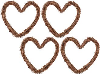 Supvox Selbstgemacht Rattan Herzkranzrahmen 4 St&uuml;ck Naturrattan mit Drahtrahmen zum Aufh&auml;ngen f&uuml;r Wanddeko und Festtagsdekoration Innen und Au&szlig;en