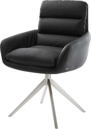 DELIFE Esszimmerstuhl Abelia-Flex mit Armlehnen Kreuzgestell breit Edelstahl Echt-Leder Schwarz 360&deg; drehbar Wippfunktion