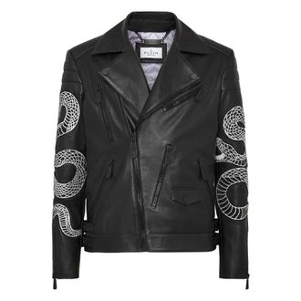 Philipp Plein Homme, Vestes, Noir, Taille: S Leather Biker Snake