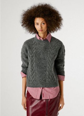 Pepe Jeans London Strickpullover mit Zopfmuster und Woll-Anteil