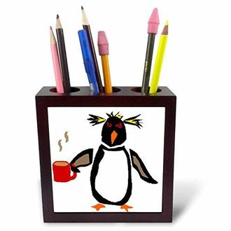 3D Rose Ph_254063_1 Fliesenstifthalter, Pinguin mit Tasse Kaffee, 12,7 cm