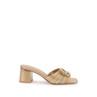 Valentino Mules &agrave; talons en cuir dor&eacute;