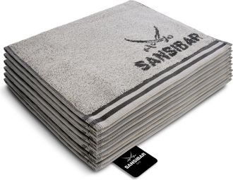 Sansibar Gästetuch Doubleface 6er 30x50 cm Handtuch Seiftuch Zweifarbig 100% Baumwolle Gestreifte Borde Silber/Anthrazit