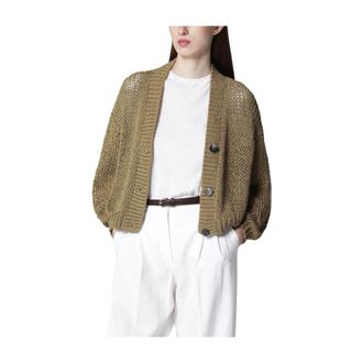 Roberto Collina Femme, Pulls, Vert, Taille: 40 FR Cardigan Court en Tricot Perfor&eacute;