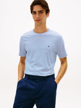 Tommy Hilfiger T-Shirt TOMMY HILFIGER SEASONAL STRIPE, Herren, Gr. S, wei&szlig;, regal blau stripe, Single Jersey, Obermaterial: 100% Baumwolle, gestreift, regular fit, R