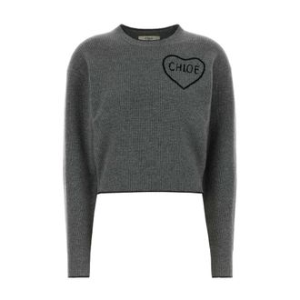 Chlo&eacute; Herz Logo Strickpullover - - Knitwear - Damen - Grau - S