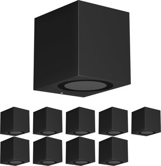 LEDs Com 10 Stück Wandleuchte ALSE für außen, IP54, Downlight, schwarz matt, eckig, 1x GU10 max. 35W
