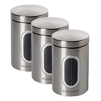 Echtwerk Boîtes à provisions élégantes Set-Brushed 3, Pour la conservation de farine/sucre/céréales/thé, Boîte métallique avec couvercle hermétique et grande f