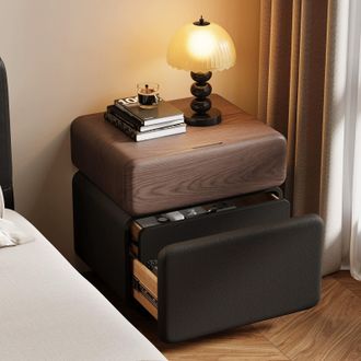 Generic Schlafzimmer-Nachttisch, Nachttisch Mit Schubladen, Zweifarbiger Nachttisch Mit Ger&auml;Uschloser F&uuml;Hrungsschiene for B&uuml;Cher, Schreibtischlampe, Wasserbec