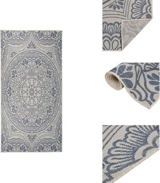 vidaXL Vidaxl - Outdoor-Teppich Flachgewebe 100x200 cm Blaues Muster - Outdoor-Teppich - Balkon-Teppich - Terrassen-Teppich - Flachgewebe-Teppich