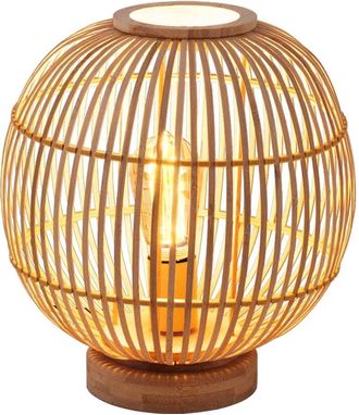Globo Lighting LED Tischleuchte Bambus Boho Leuchte Nachttischlampe Kugellampe Schlafzimmer naturfarben, 7W 806lm warmweiß, DxH 30x33,5 cm