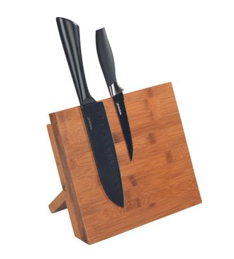 WENKO Magnetischer Messerhalter Mesina, Magnet Messertisch aus geräuchertem Bambus, 23,5 x 21 x 13 cm, Dunkelbraun