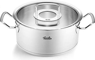FISSLER Original-Profi Collection/Braten-Topf (Ø 24 cm, 4,6 Liter) Edelstahl-Kochtopf, Bräter mit Glas-Deckel - Induktion