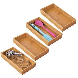 mDesign 4er-Set Aufbewahrungsbox für die Küche - extragroße Schubladenbox aus Holz - stapelbarer Schubladen Organizer für Besteck und Küchenutensilien - natur