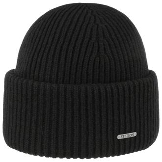 Stetson Classic Uni Wollm&uuml;tze Damen Herren Made in Italy 100% Wolle Gestrickt Beanie Herbst Winter schwarz One Size