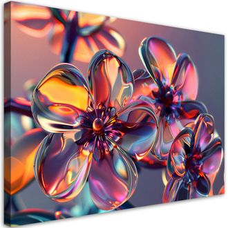 Feeby Wandbild - Wohnzimmer Modern Deko - 3D Mehrfarbig Glasblumen - 120x80 1tlg - Bilder Leinwand - Bild auf Leinwand Schlafzimmer - Leinwandbilder für die