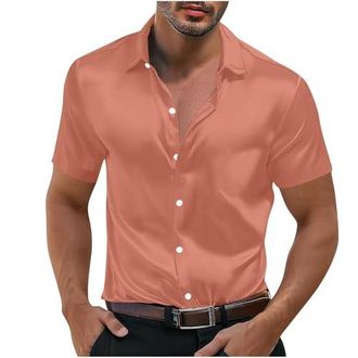 Generic Chemise &agrave; manches courtes pour homme - Chemise d&eacute;t&eacute; unie classique confortable et l&eacute;g&egrave;re - Col rabattu - Anti-plis - Respirante - D&eacute;contract&eacute;e - Bouto