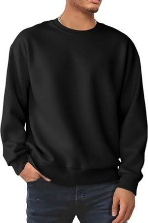 ORANDESIGNE Sweat Homme Sweatshirts sans Capuche Regular Fit Couleur Unie Col Rond Manches Longues Pull A Noir L