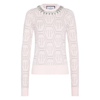 Philipp Plein Femme, Pulls, Rose, Taille: 36 FR Pullover Round Neck Monogram