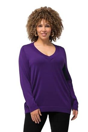 Ulla Popken Pullover, V-Ausschnitt, Langarm, Weicher Feinstrick Pull-Over, Violet Profond, 50-52 Femme