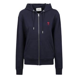 Ami Baumwoll-Zip-Hoodie mit rotem Logo - - Sweatshirts & Hoodies - Damen - Blau - L