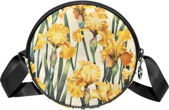 Generic Circle Sac &agrave; bandouli&egrave;re pour femme, petit sac &agrave; bandouli&egrave;re avec fermeture &eacute;clair et bretelles r&eacute;glables - Style d&eacute;contract&eacute; - Motif floral iris jaun