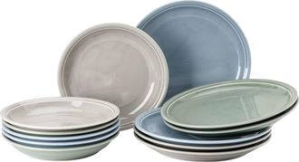 Arzberg Thomas Trend Colour Mixed II Tafelset 12-tlg, Moon Grey, Moss Green, Arctic Blue