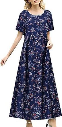 Generic Robes boh&egrave;me 2026 pour femmes, robe d&eacute;contract&eacute;e &agrave; motif floral boh&egrave;me, bleu marine, M