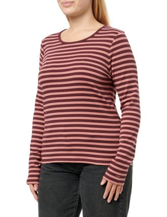 GANT Damen Slim Striped Ribbed LS T-Shirt, Rot, XL