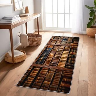 Generic Tapis de Couloir Long 50 x 150 cm Tapis de Passage Lavable Antidérapant Doux Nostalgie rétro Photographie de Livres Tapis pour Buanderie Cuisine Chamb