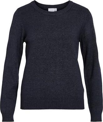 Vila Vila NOS Femme Viril L/s O-Neck Knit Top-Noos Pull Not Applicable, Bleu (Total Eclipse Detail: M&eacute;lange), Medium