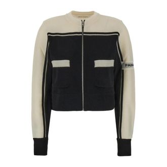 Palm Angels Logo Intarsia Woll-Cardigan mit Rei&szlig;verschluss - - Knitwear - Damen - Mehrfarbig - M