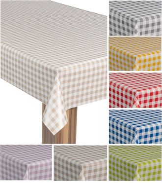 Laro Wachstuch-Tischdecke Wachstischdecke Gartentischdecke, Muster:Karo Kariert Beige, Größe:100x200