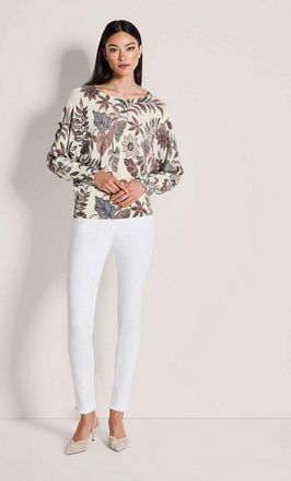Madeleine Strickpullover Druckpullover mit floralem Muster Sommerpulli mit U-Boot-Ausschnitt und Langarm