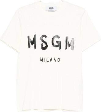 Msgm Msgm, Femme, Tops, Beige, Taille: 42 FR T-shirt &agrave; col rond avec logo