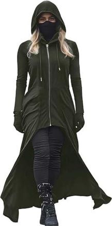 Generic Vestes pour femmes 2026 Manteau &agrave; capuche mystique long fusel&eacute; fermeture &eacute;clair gothique avec poches, vert militaire, XXL